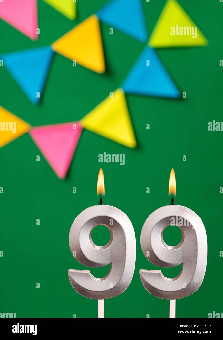 Candle number 99 birthday - Green anniversary card with pennants Stock ...