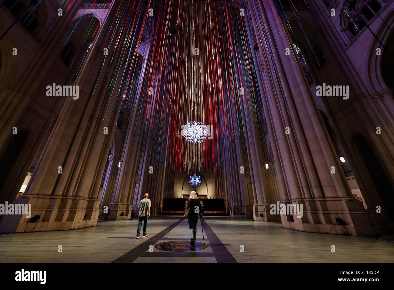 New York City, United States. 10th Oct, 2023. People enjoy an art ...