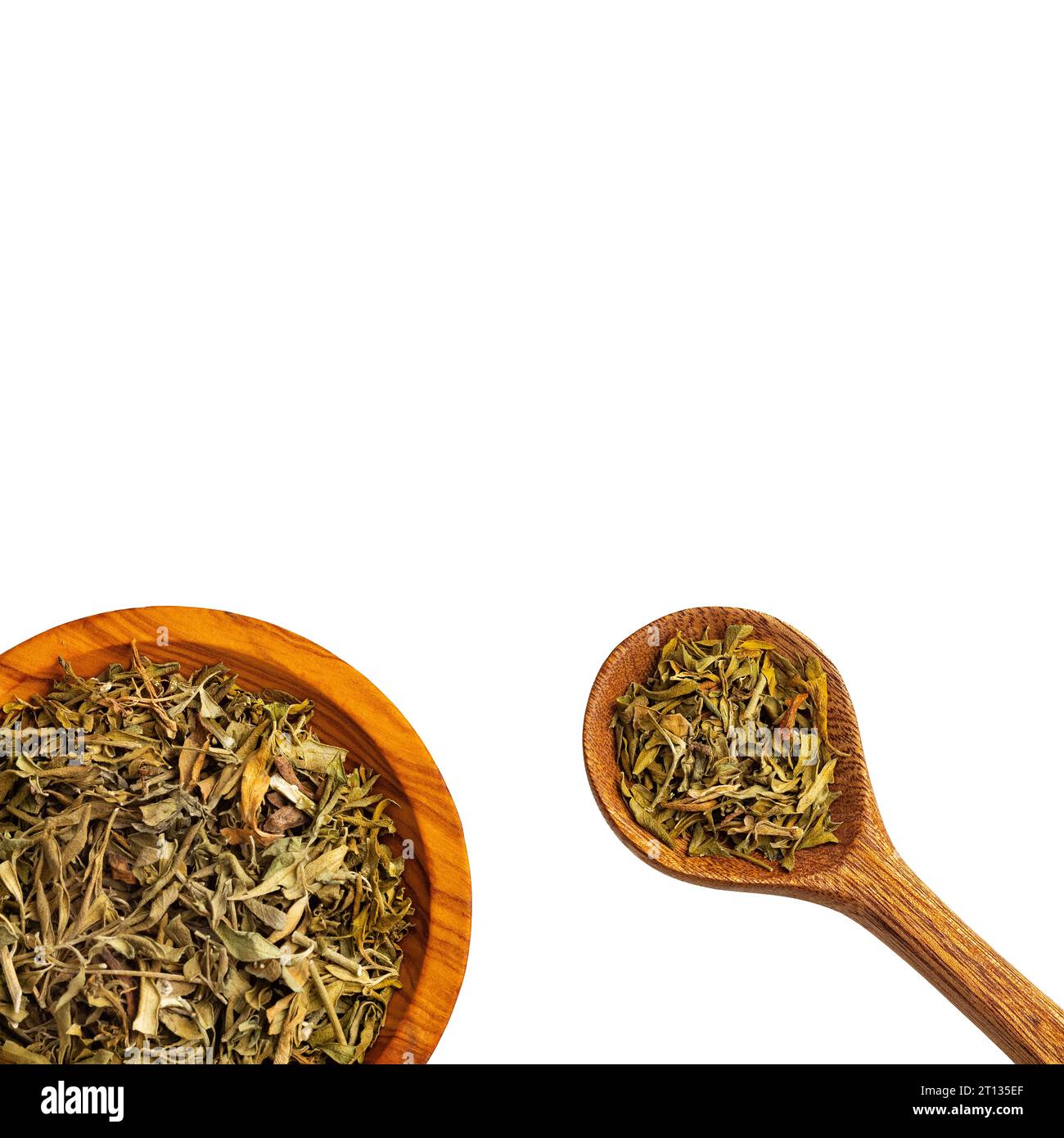 Dried rue leaves in the spoon - Ruta graveolens Stock Photo - Alamy