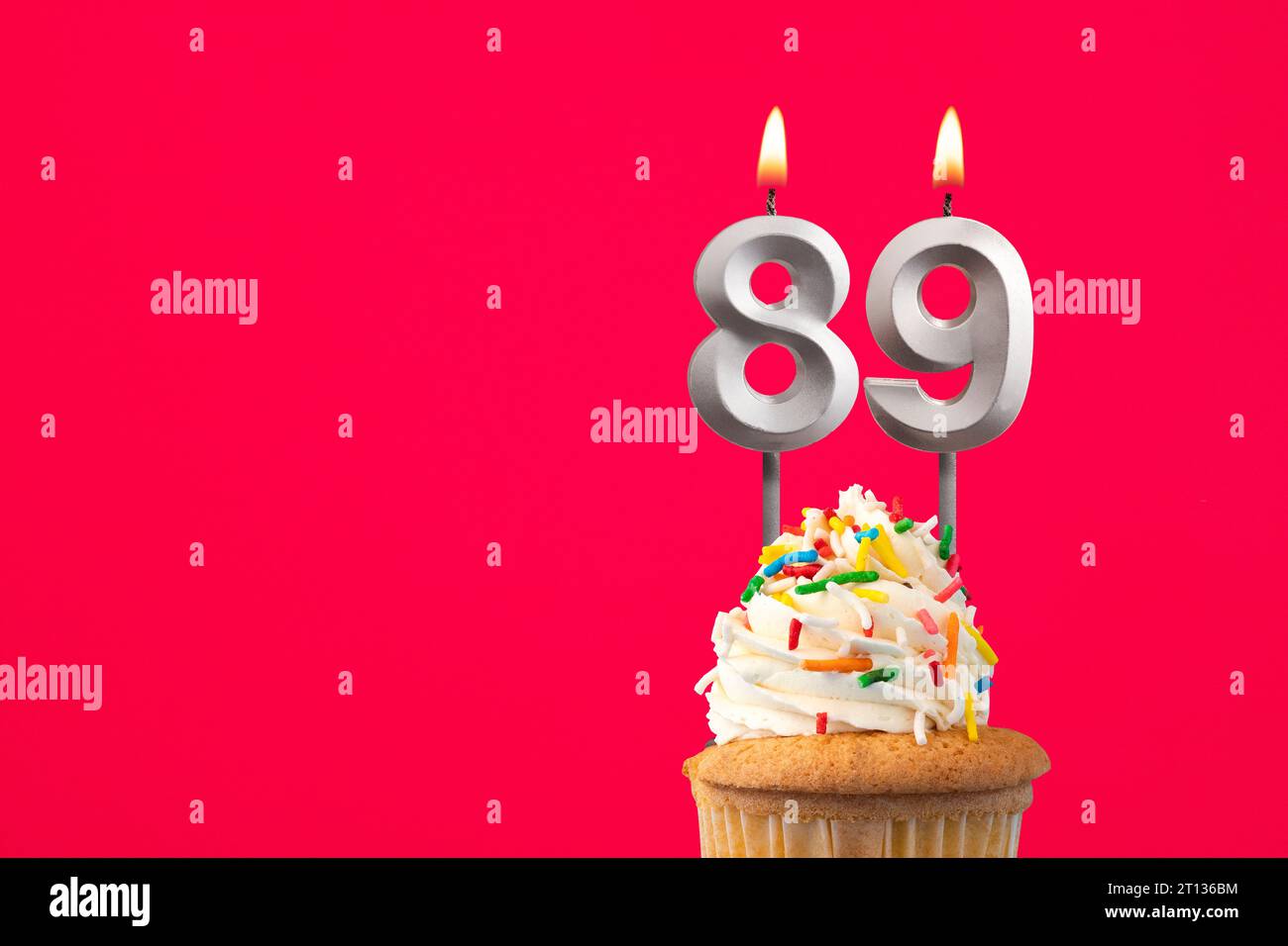 Horizontal birthday card with cake - Burning candle number 89 Stock ...