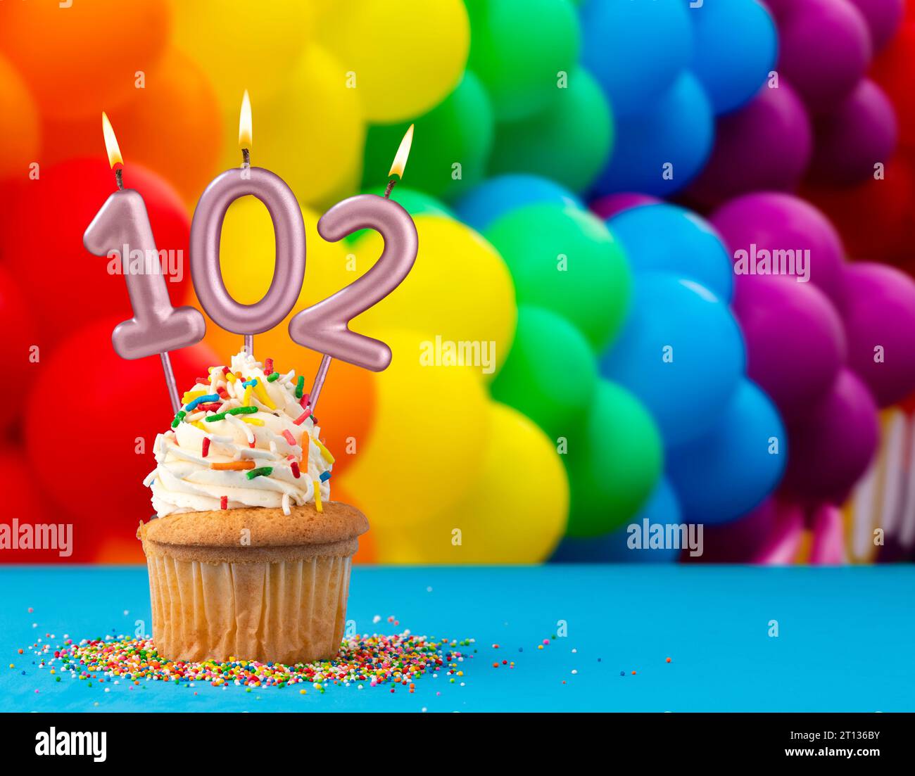 Birthday card - candle number 102 with colored balloons of the gay ...