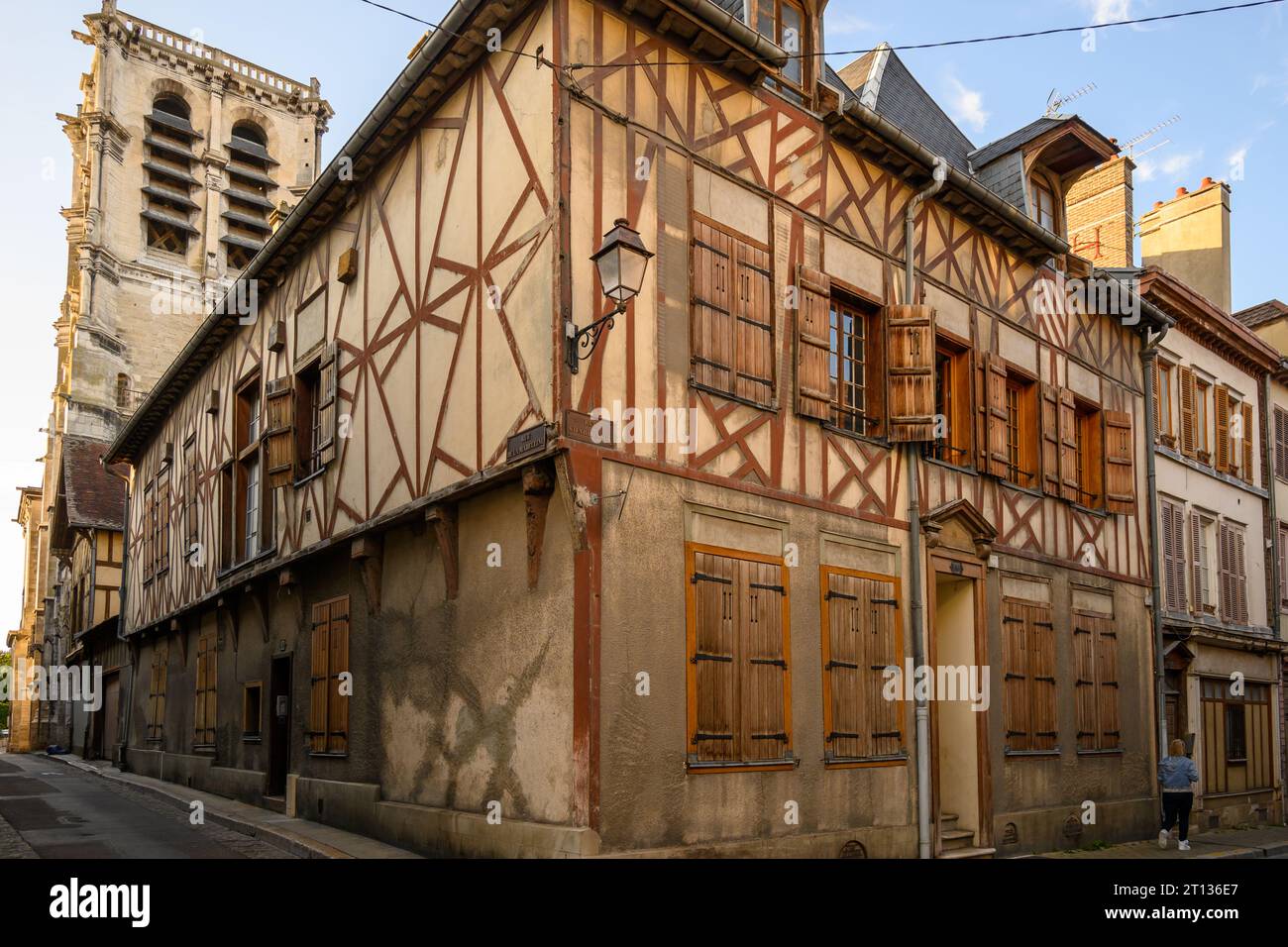 Medieval central part of Troyes old city with half-timbered houses and ...