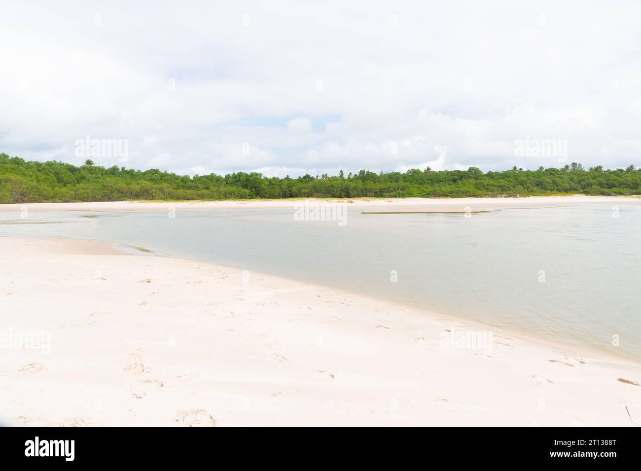 Waters from a river that flows into the sea. white sand on the beach ...