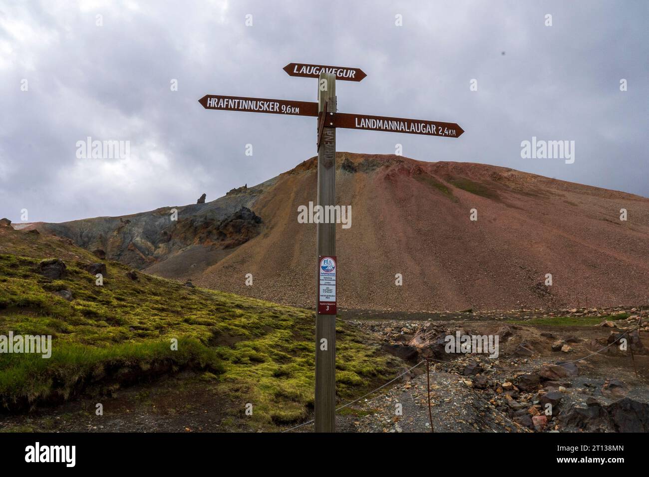 Signs forFoot path seen while on hike in Landmannalaugar, a location in ...