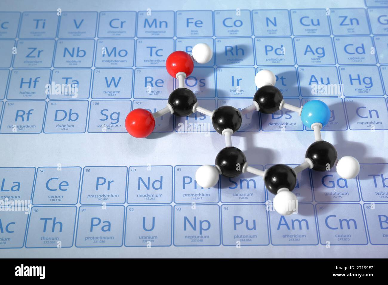 Molecular model on periodic table of chemical elements Stock Photo - Alamy