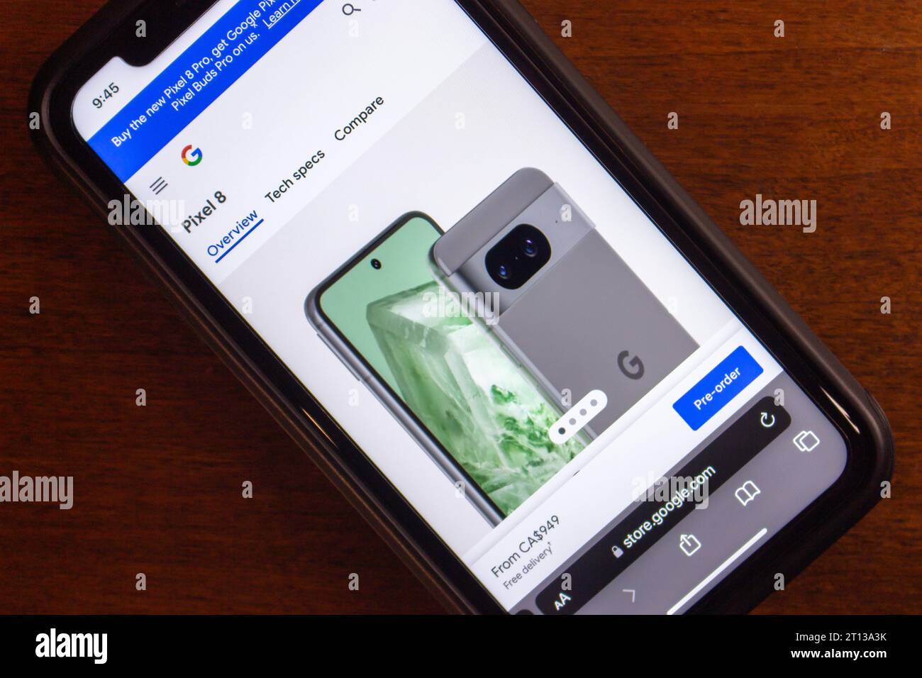 Google Pixel 8 webpage from Google Store website seen in a smartphone. The Pixel 8 and Pixel 8 ...