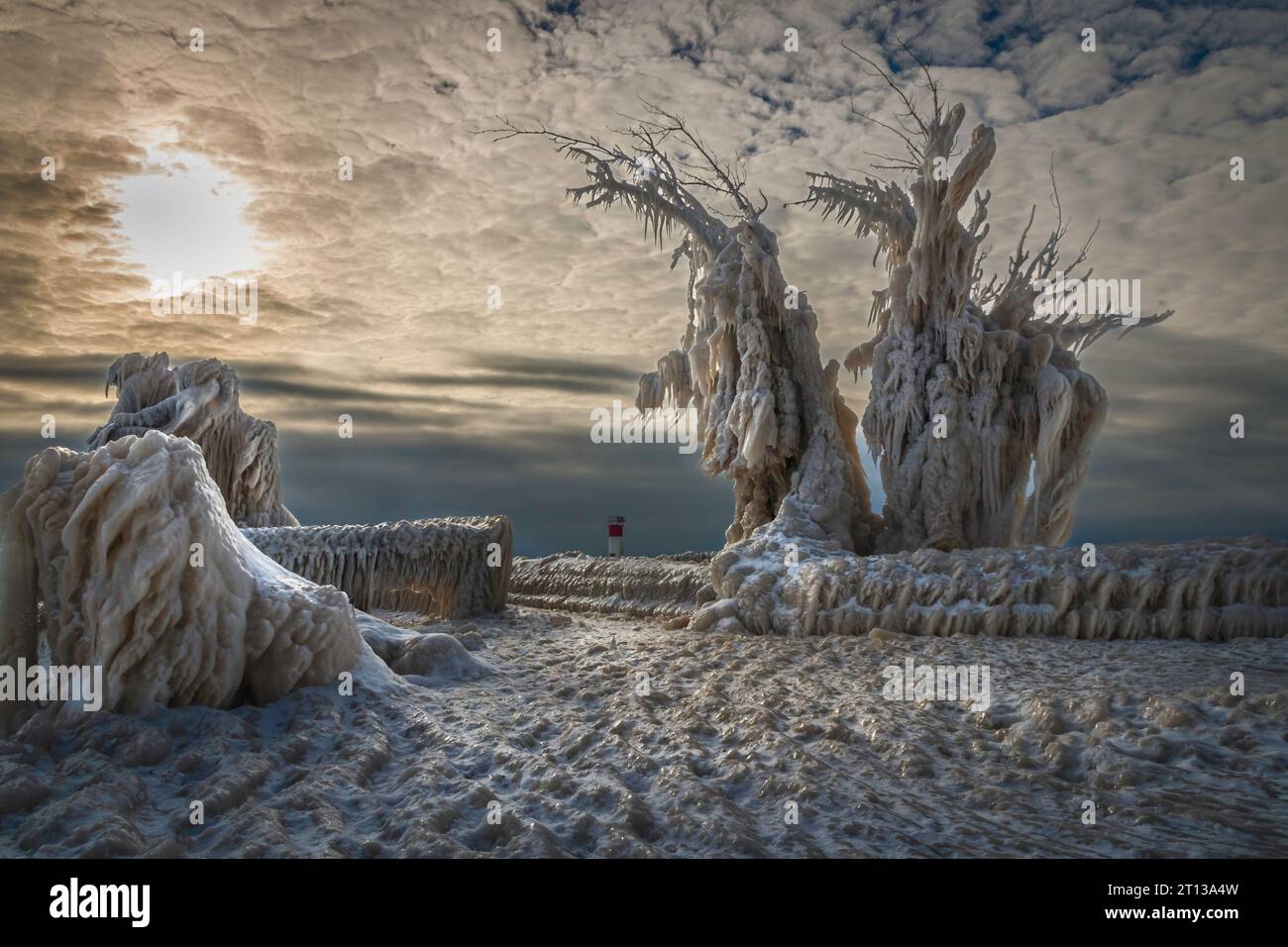 Strange Ice Formations on Pier in Lake Erie, Canada, Day after Winter ...