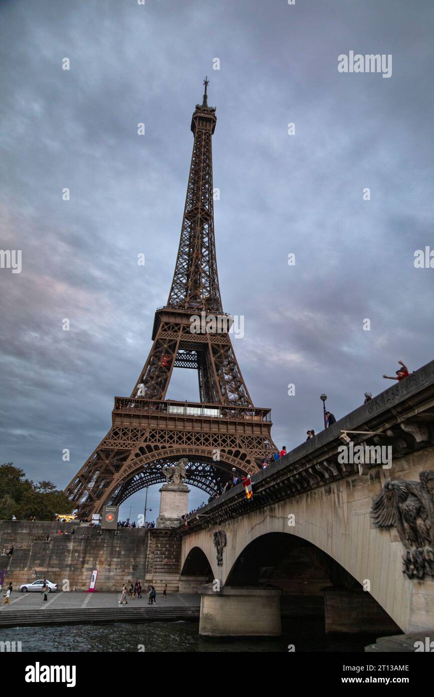 Eiffel Tower and Pont d'lena bridge seen from the Seine River, Paris ...