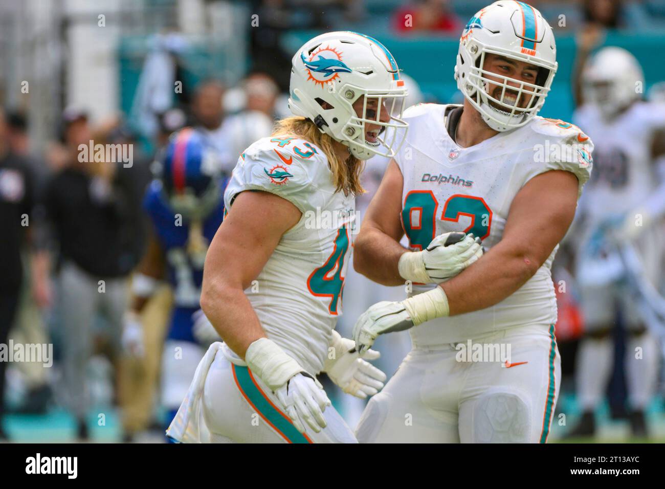 Miami Dolphins linebacker Andrew Van Ginkel (43) and Miami Dolphins ...