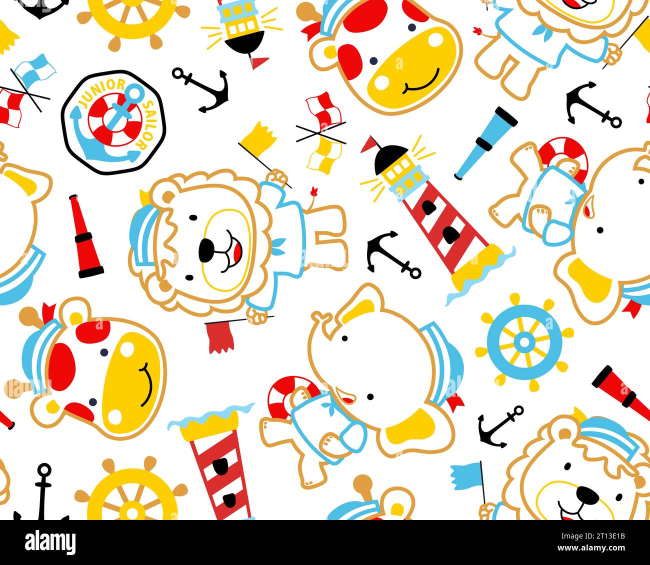 Seamless pattern vector of cute animals cartoon in sailor costume ...