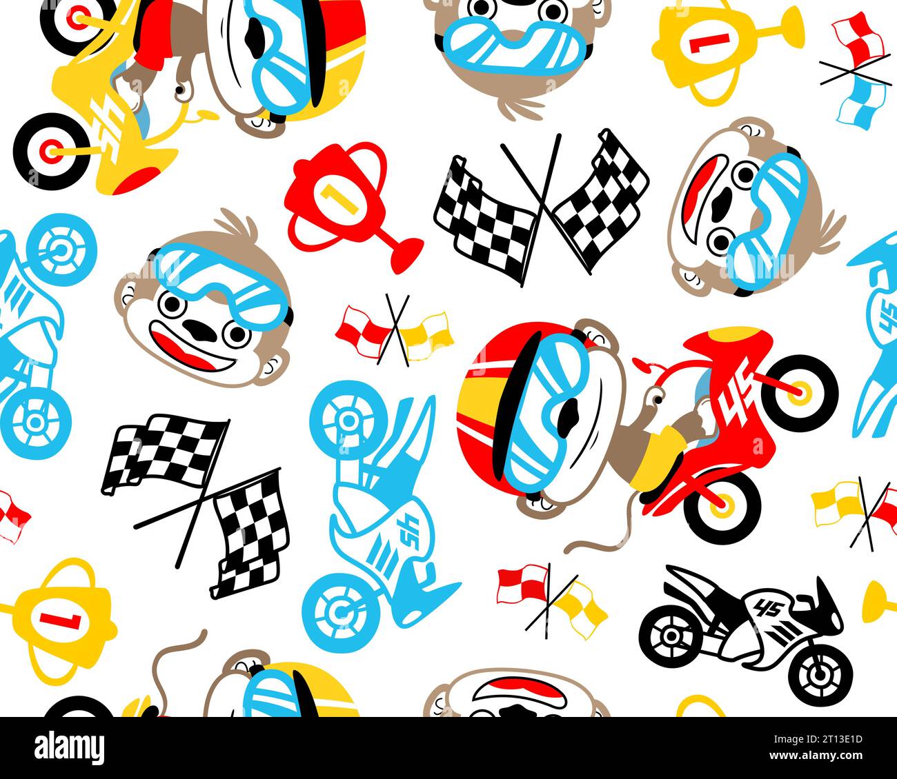 Seamless pattern vector of funny monkey cartoon riding motorbike. Motor ...