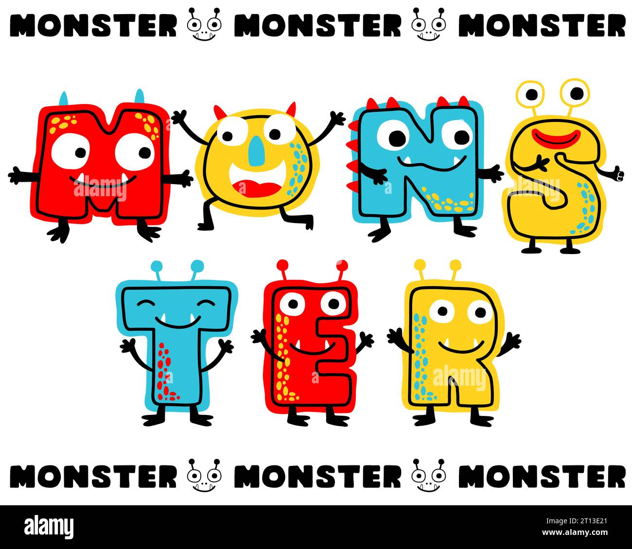 Cute monsters cartoon in letters shape. Vector illustration. Eps 10 ...