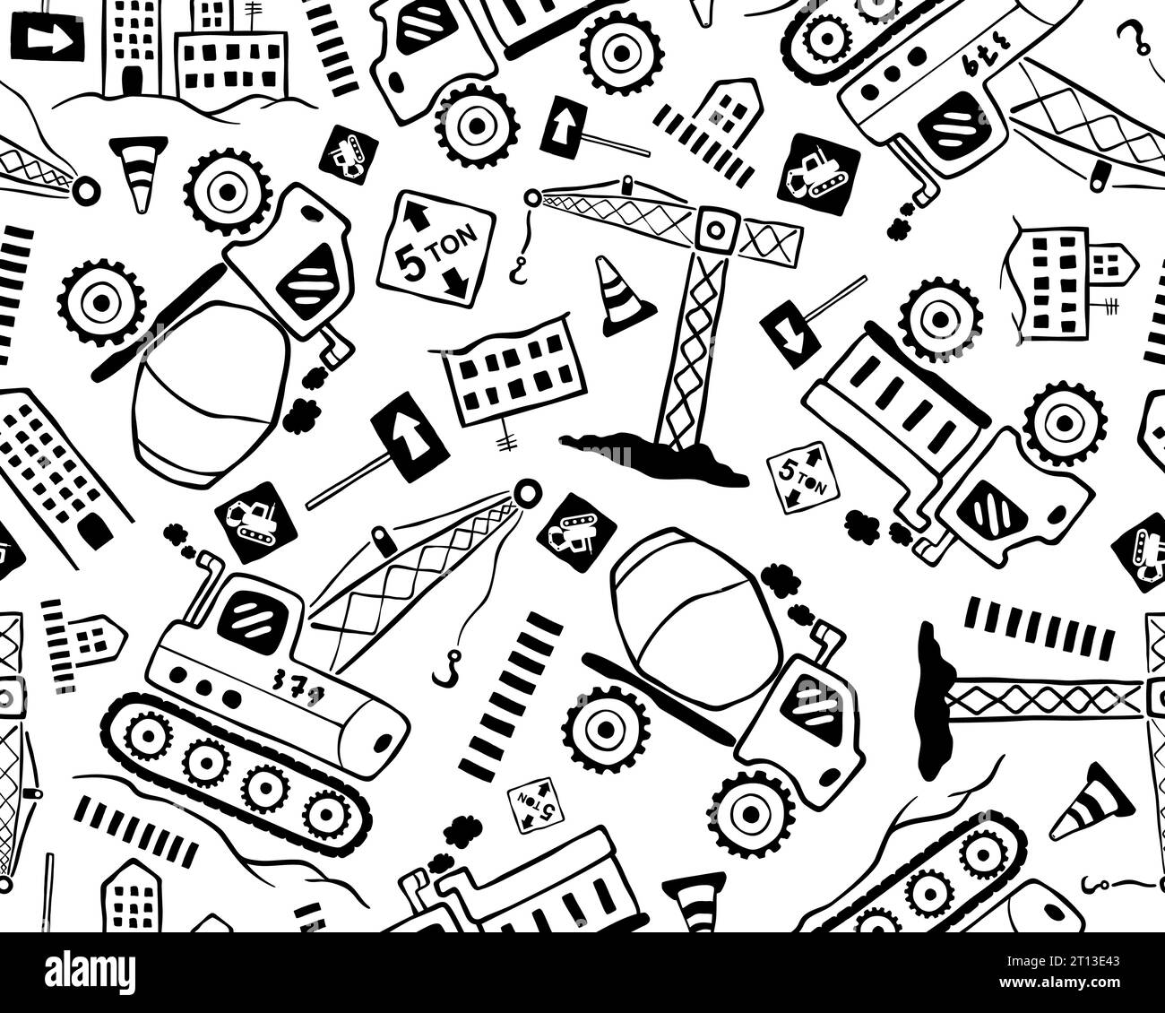 Seamless pattern vector of hand drawn construction vehicle cartoon with ...