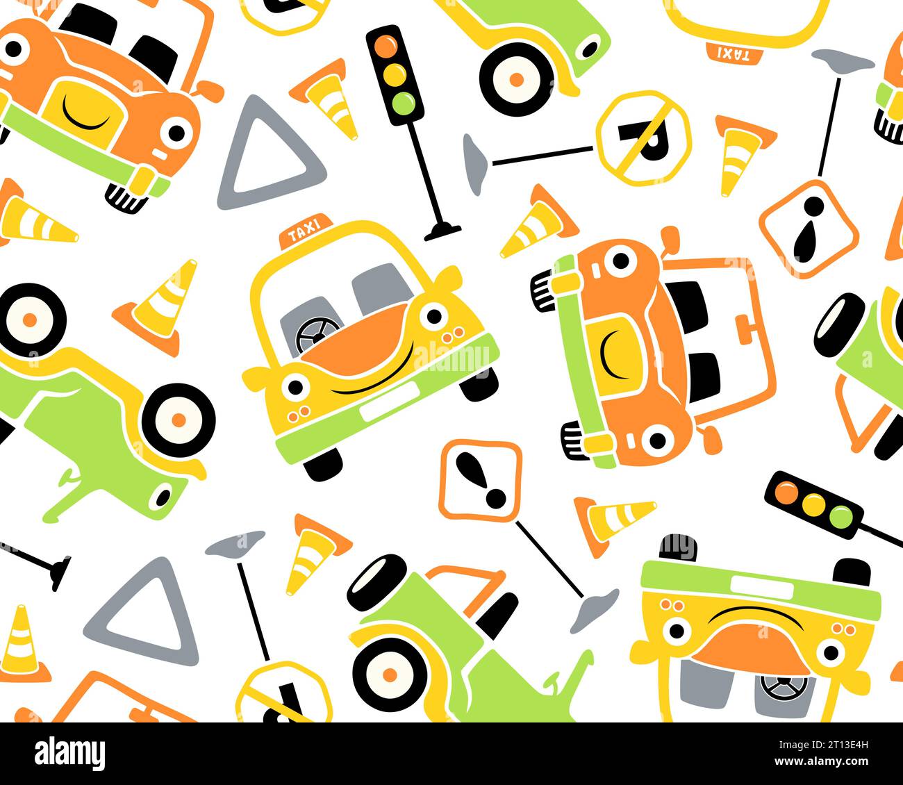 Seamless pattern vector illustration of vehicles cartoon with traffic ...
