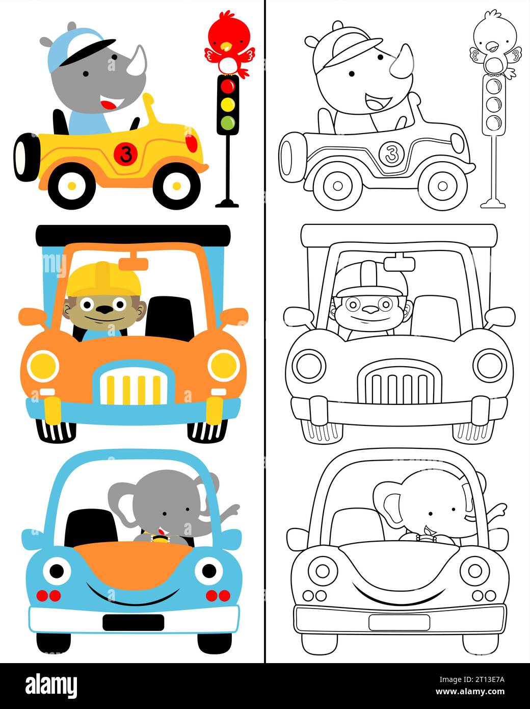 Vector illustration of funny animals cartoon on vehicle. Coloring book ...