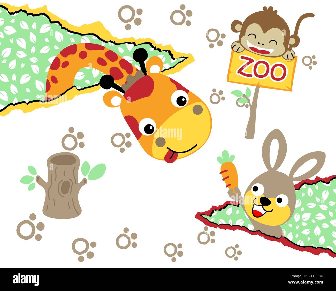 Vector illustration of funny animals cartoon. Giraffe, monkey and ...