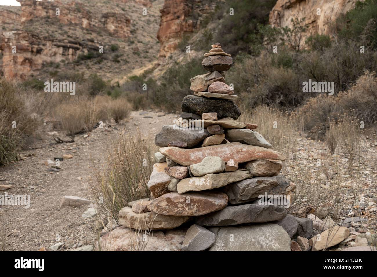 Rock Cairn Along the Smoky Creek Wash Trail in Big Bend Stock Photo - Alamy