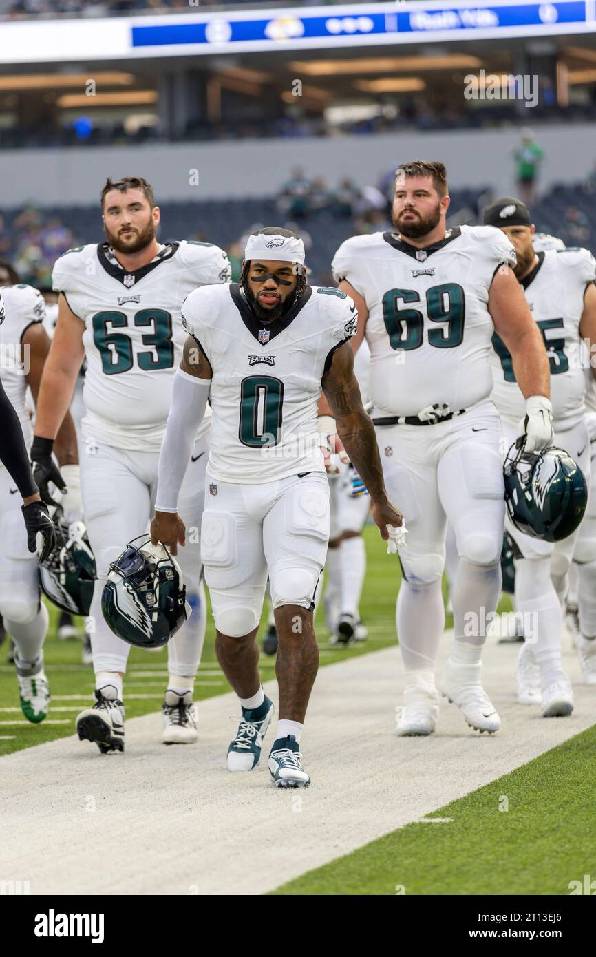 Philadelphia Eagles running back D'Andre Swift (0) walks off the field ...