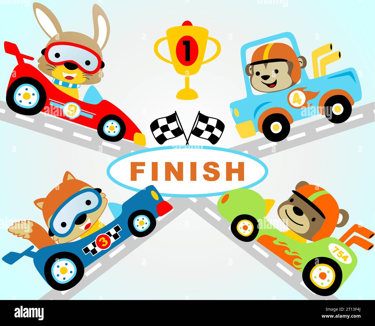 vector illustration set of car racing with funny animals racer Stock ...