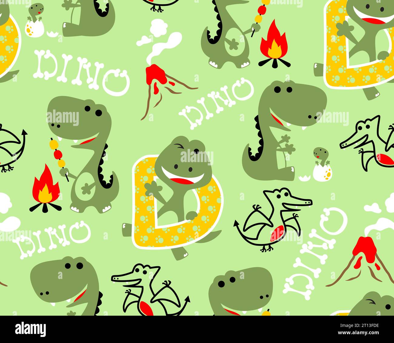 Vector of seamless pattern with dinosaurs cartoon Stock Vector Image ...