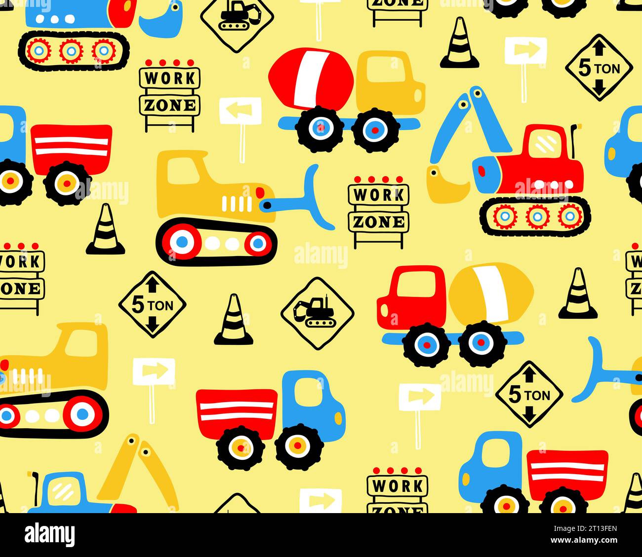 Vector seamless pattern of hand drawn industry vehicle cartoon ...