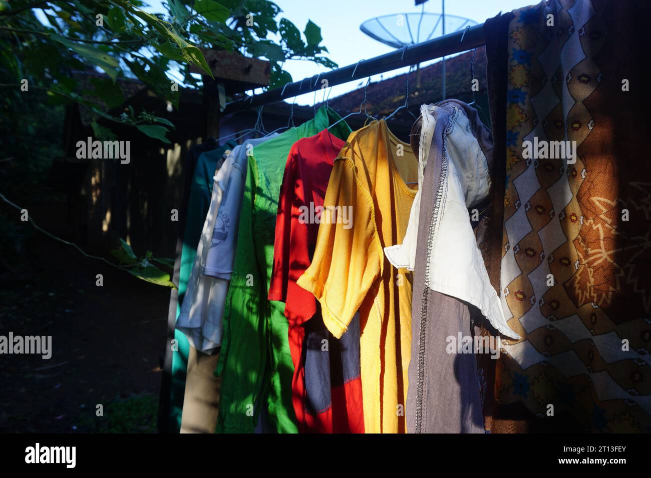 Stock photo view of clothes being dried on top of a house Stock Photo ...