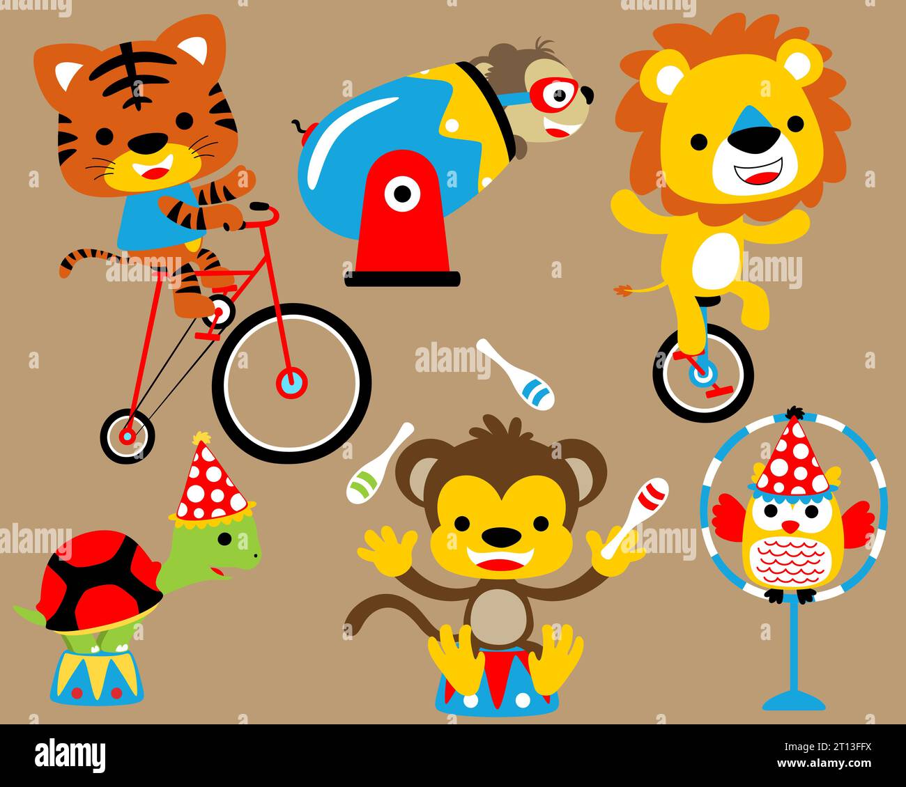 Vector illustration set of animals cartoon in circus show. Tiger and ...