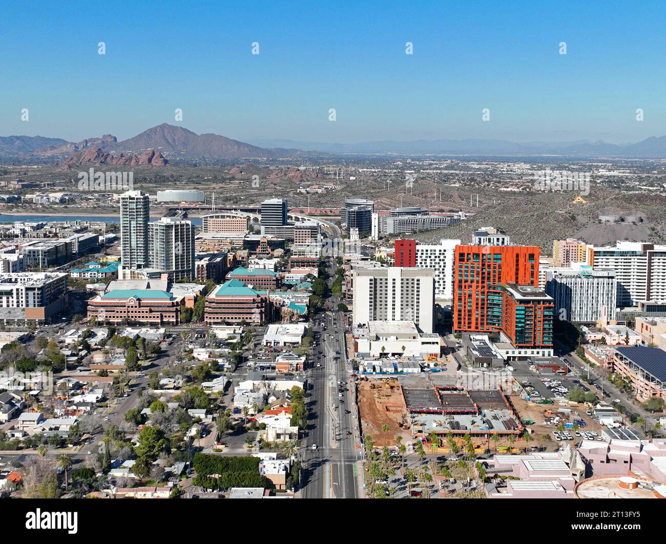 Tempe modern city skyline aerial view on S Mill Avenue near Arizona ...