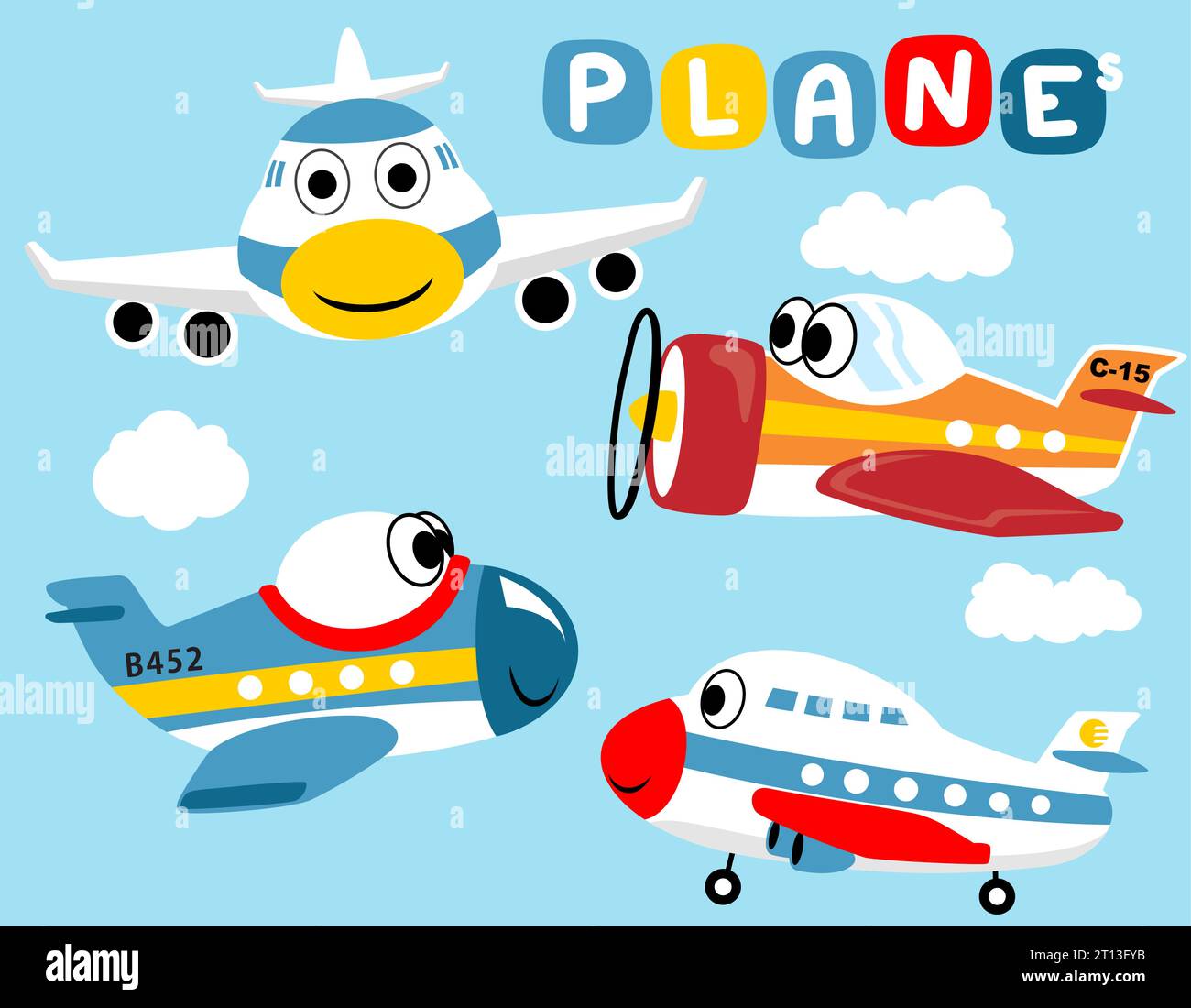 Vector set of funny planes cartoon with clouds Stock Vector Image & Art ...