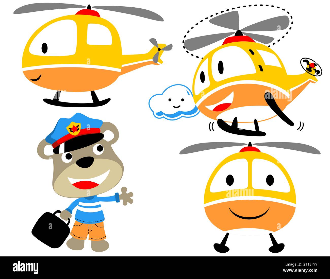 vector set of funny helicopter cartoon with little bear in pilot ...