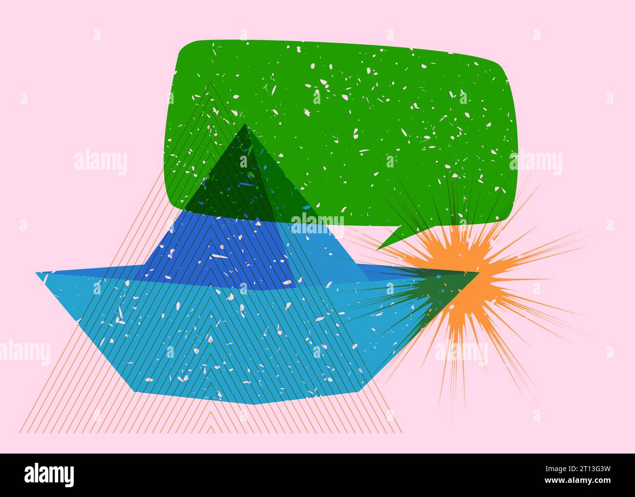 Risograph paper ship with speech bubble and geometric shapes. Origami ...