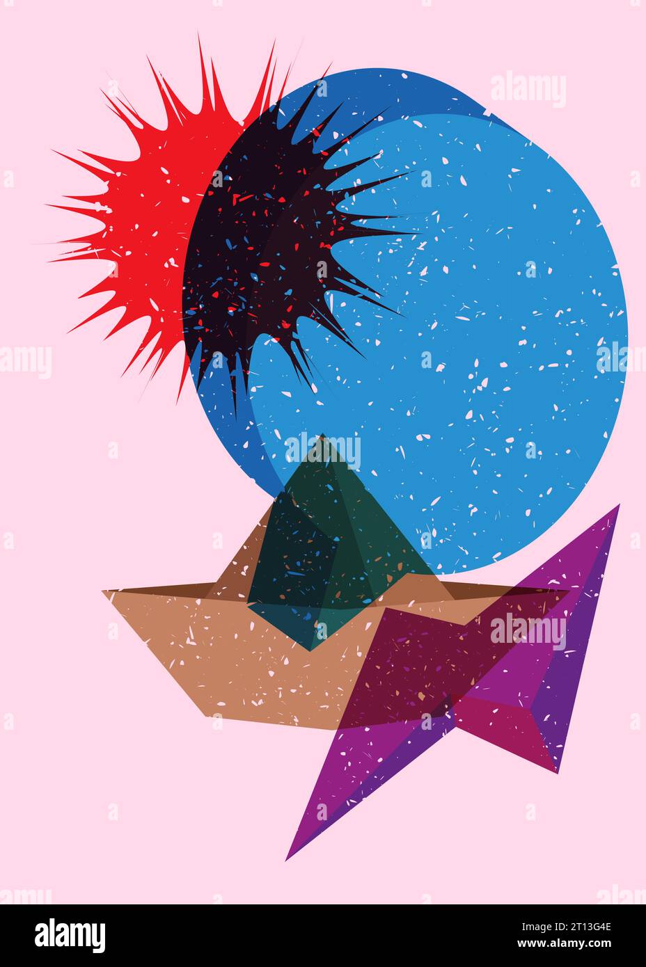 Risograph paper ship with speech bubble and geometric shapes. Origami ...