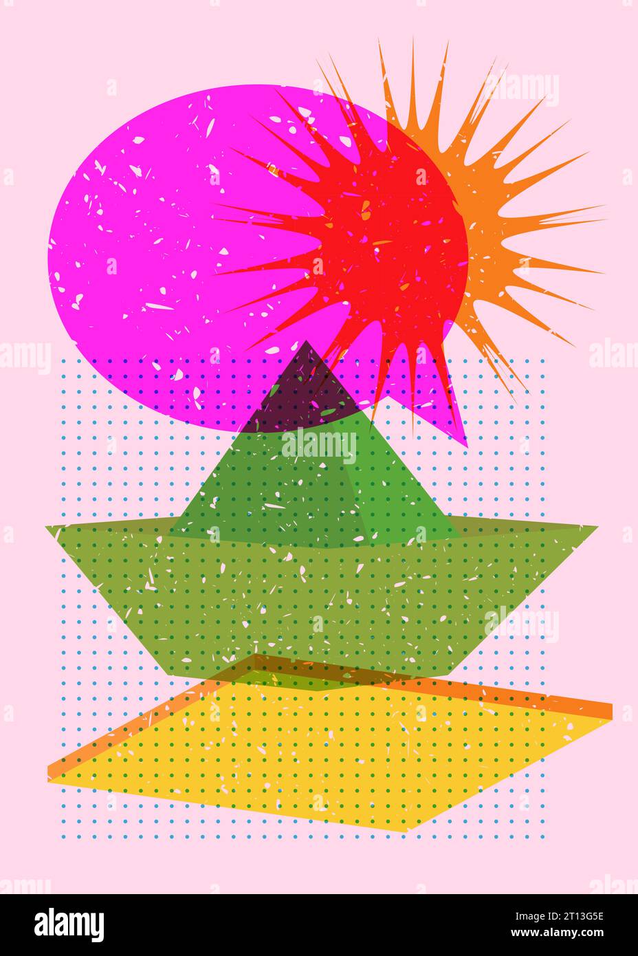 Risograph paper ship with speech bubble and geometric shapes. Origami ...