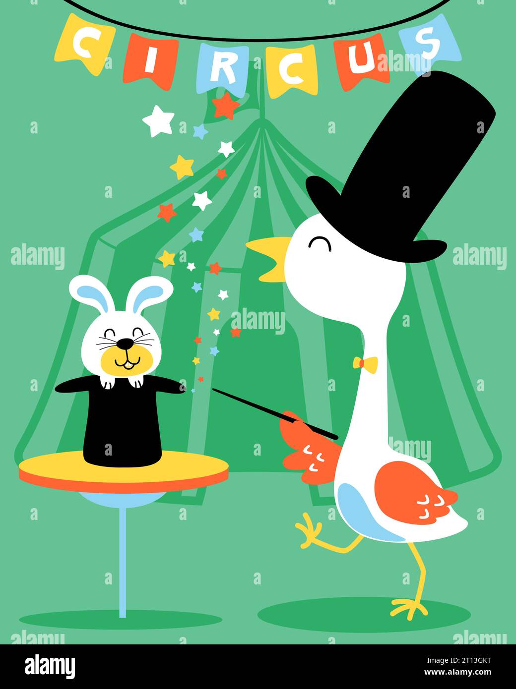 Animal cartoon vector with crane and bunny in magic show Stock Vector ...