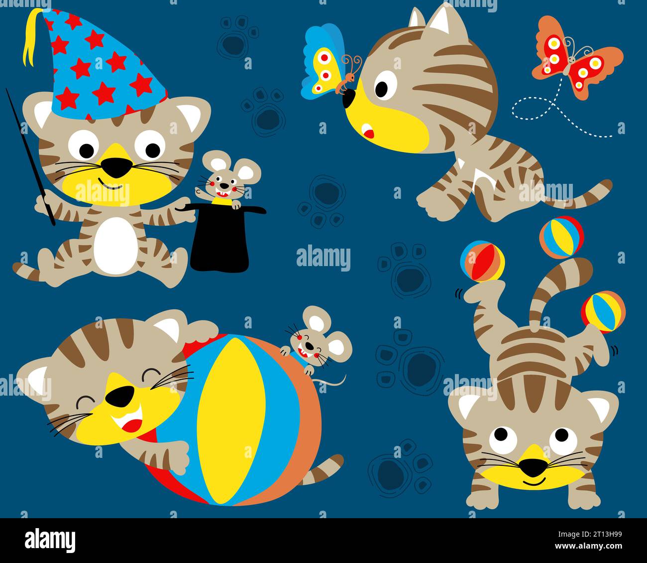 Vector set of cute kittens cartoon in different action with little ...