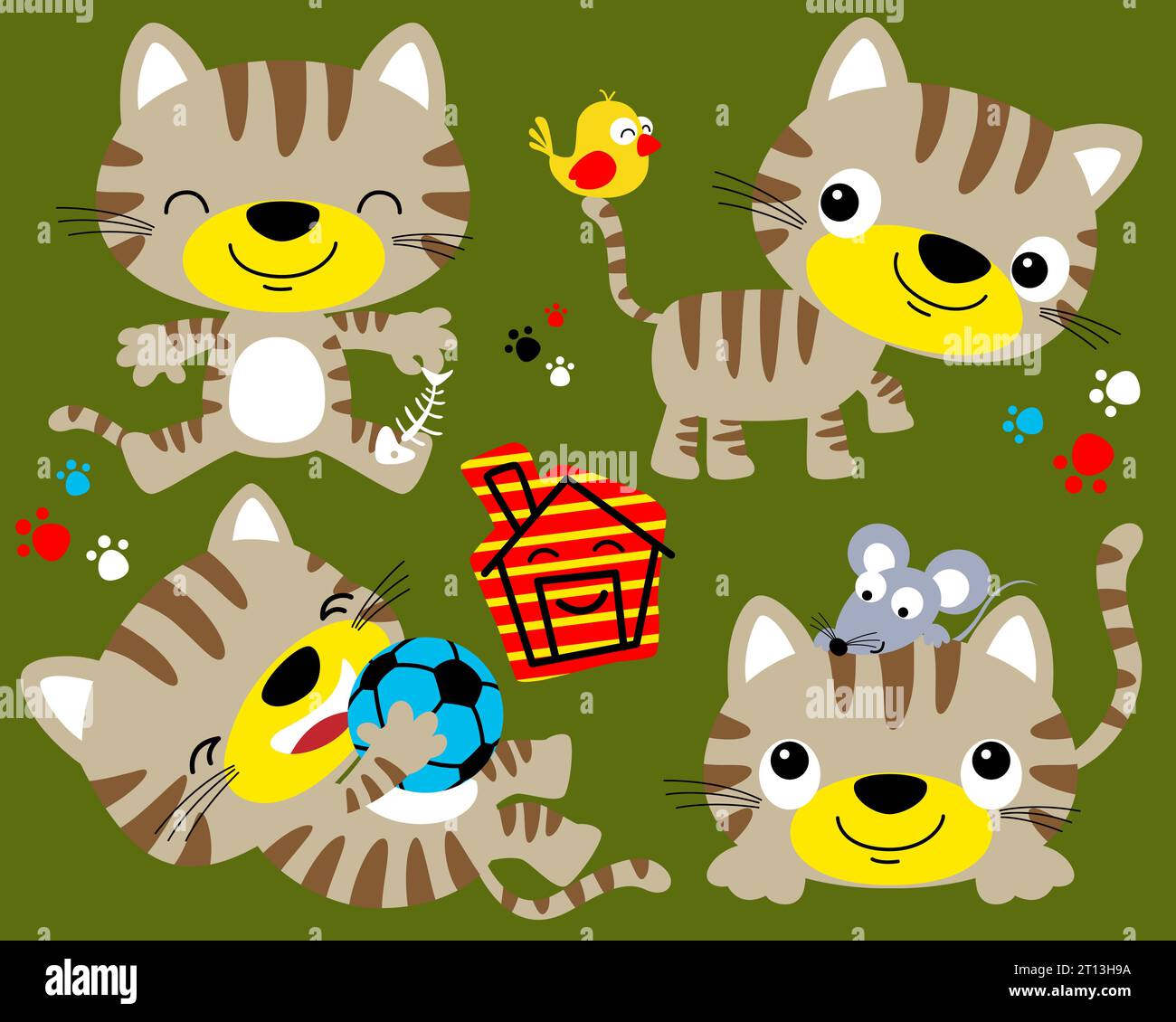 Vector set of funny cats cartoon with friends in different action Stock ...