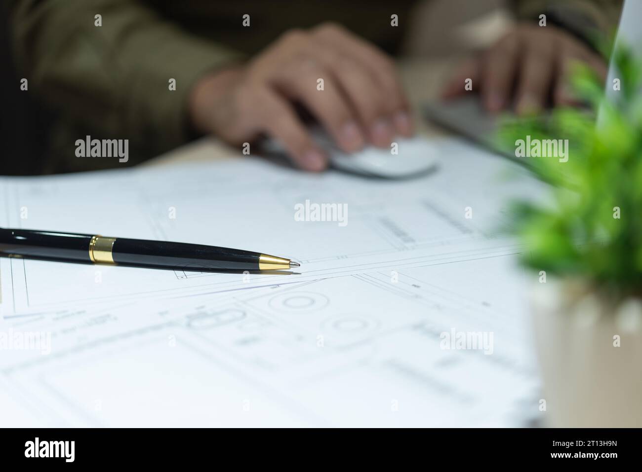 Pen on home interior design engineer document plan architectural ...