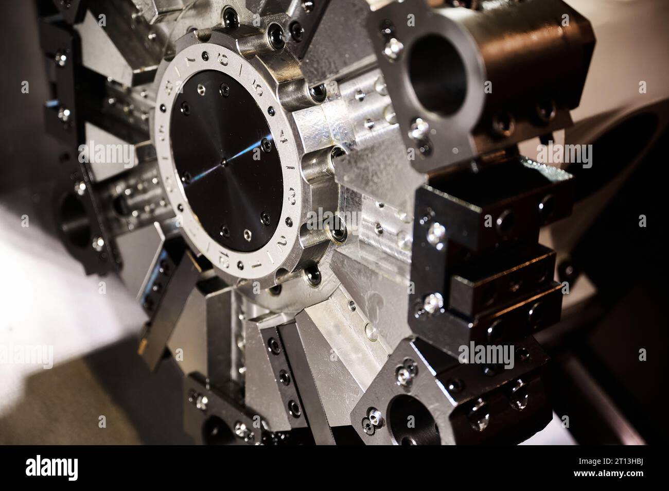 Lathe machine tool installed in production plant workshop Stock Photo ...