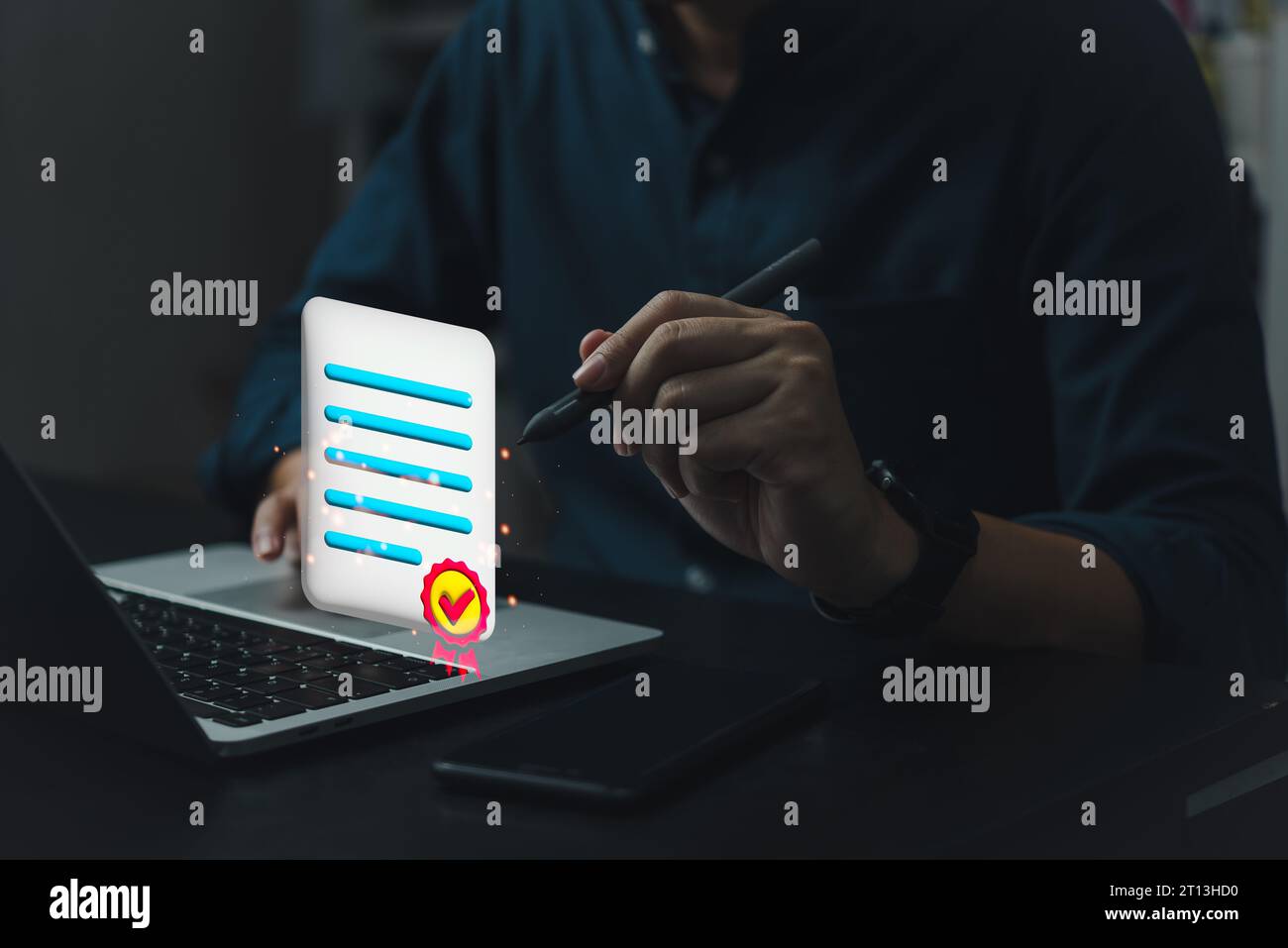 Businessman use laptop checklist customer satisfaction rating on a ...