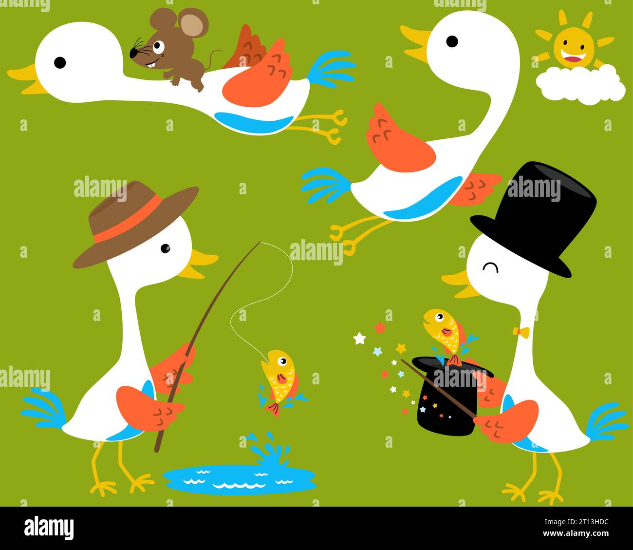 Vector set of white crane cartoon in different action Stock Vector ...