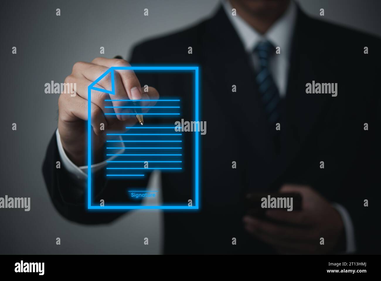 Electronic document signature concept , digital document hologram ...