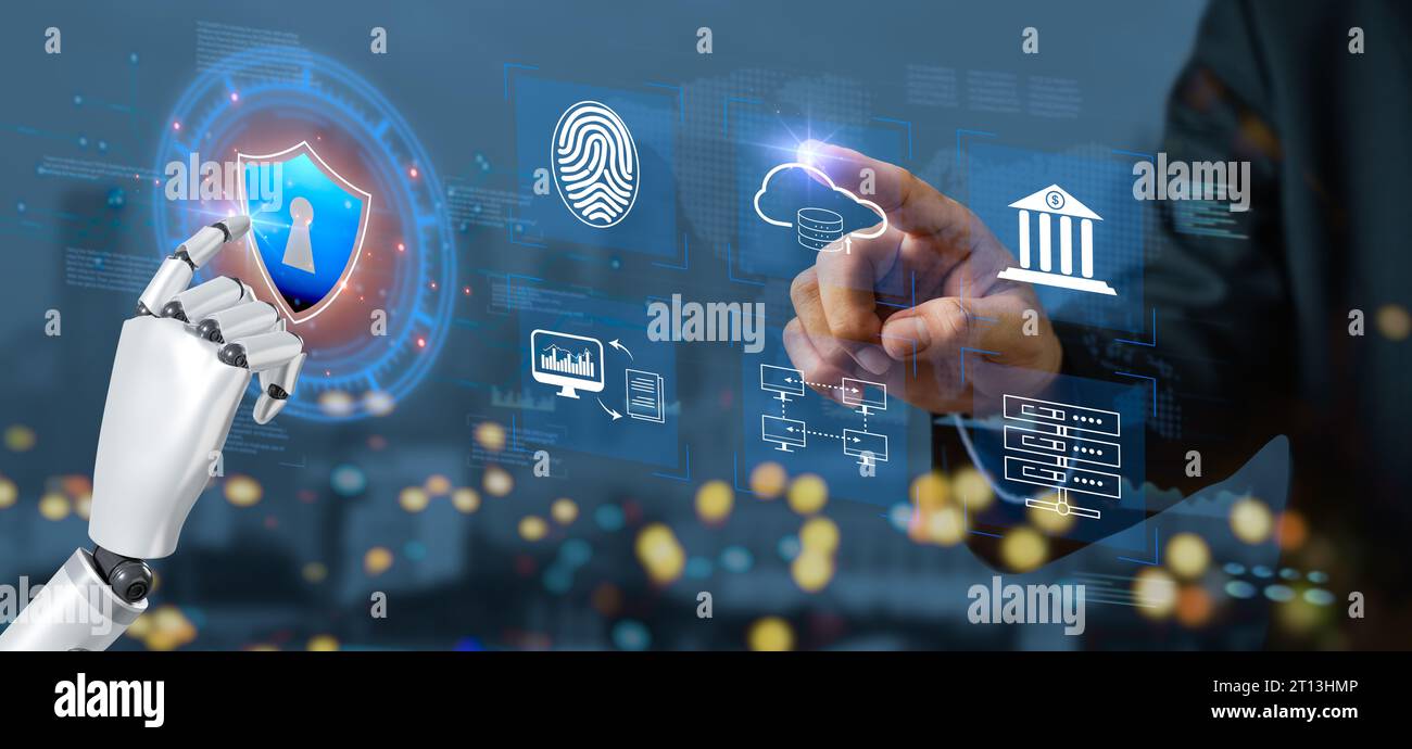 cyber security ai 3D rendering artificial intelligence robot and cyborg ...