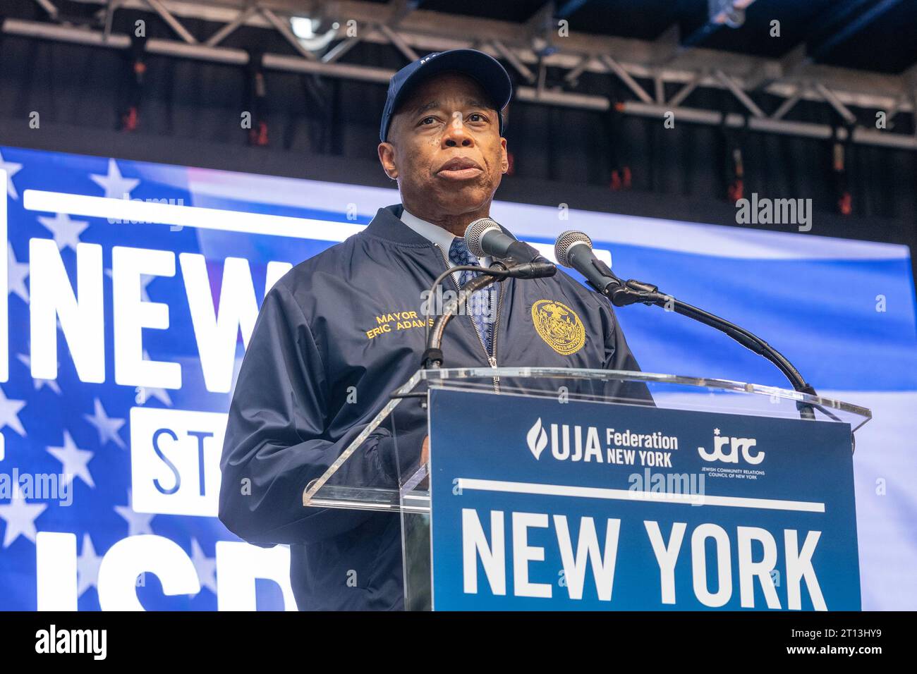 Mayor Eric Adams speaks during the New York Stands with Israel Vigil ...