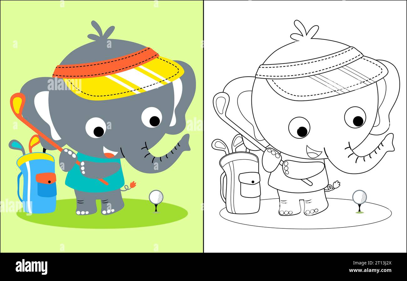 Vector illustration of coloring book with little elephant cartoon ...