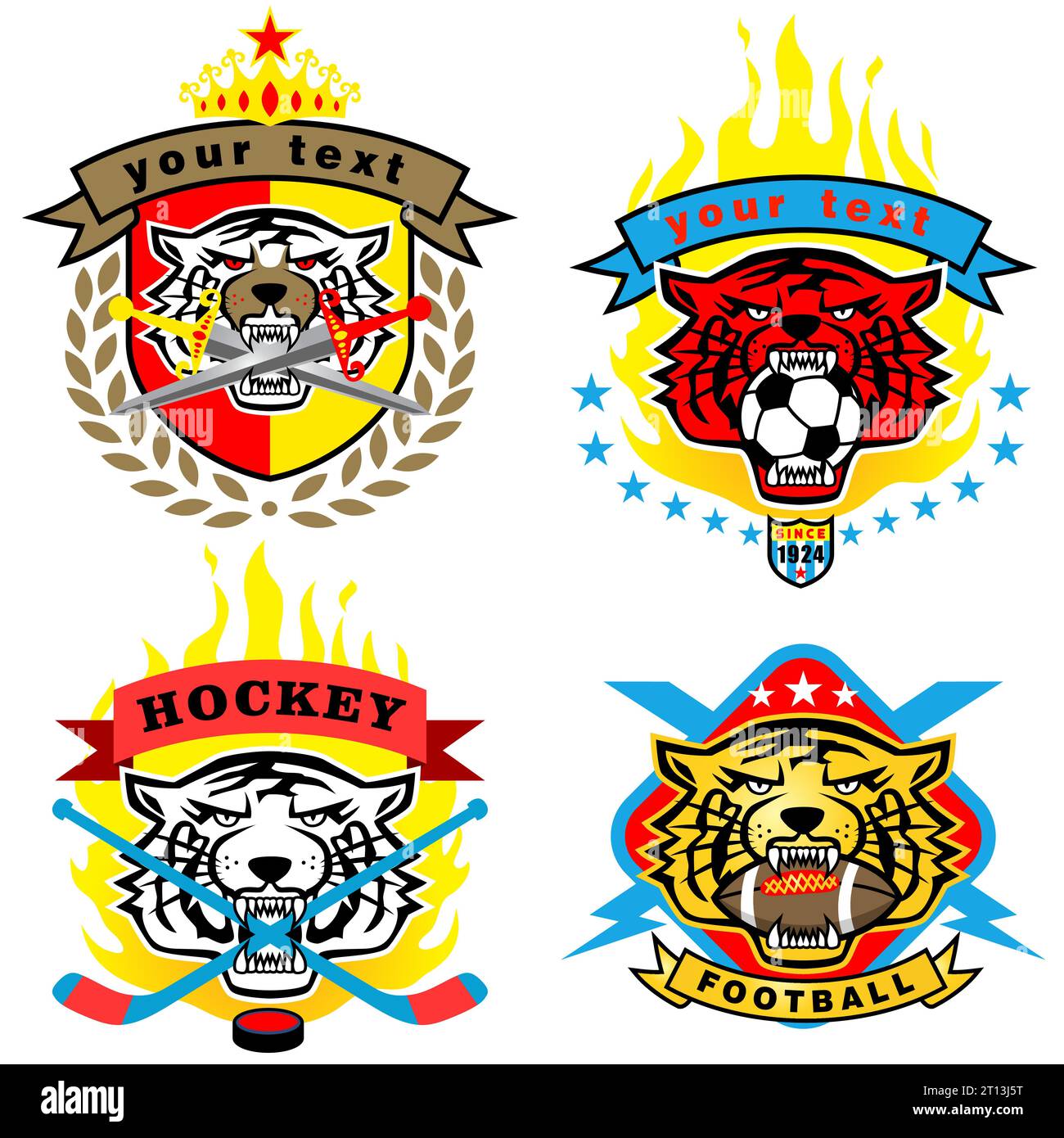 Vector set of tiger head illustration on sport logos Stock Vector Image ...