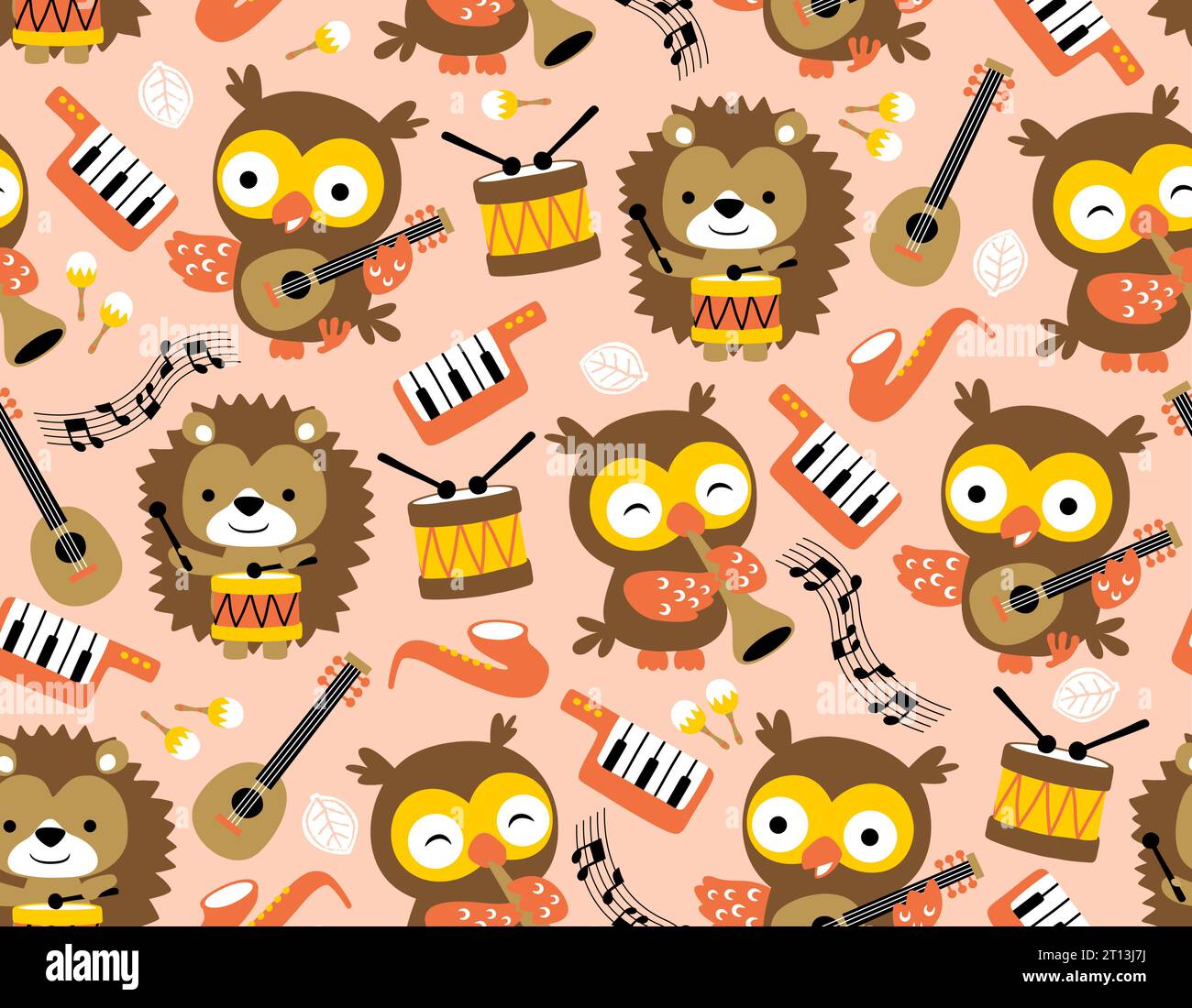 Seamless pattern vector of funny animals cartoon with musical ...