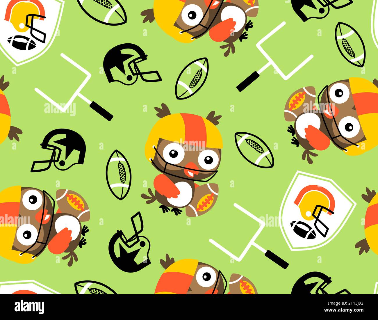 Seamless pattern vector of cute owl cartoon playing rugby, american ...