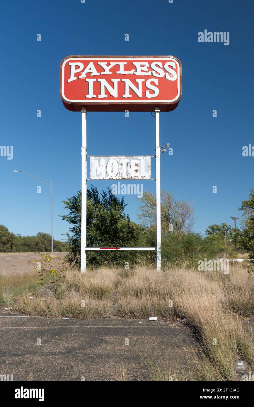 Tall red pole sign for Payless Inns motel on Route 66, the Mother Road ...