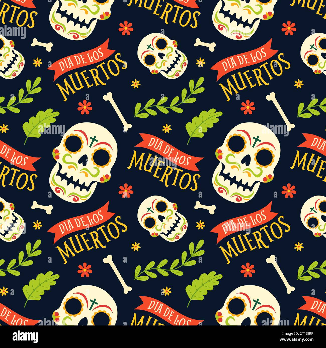 Dia de Muertos Seamless Pattern Illustration with Day of the Dead and ...