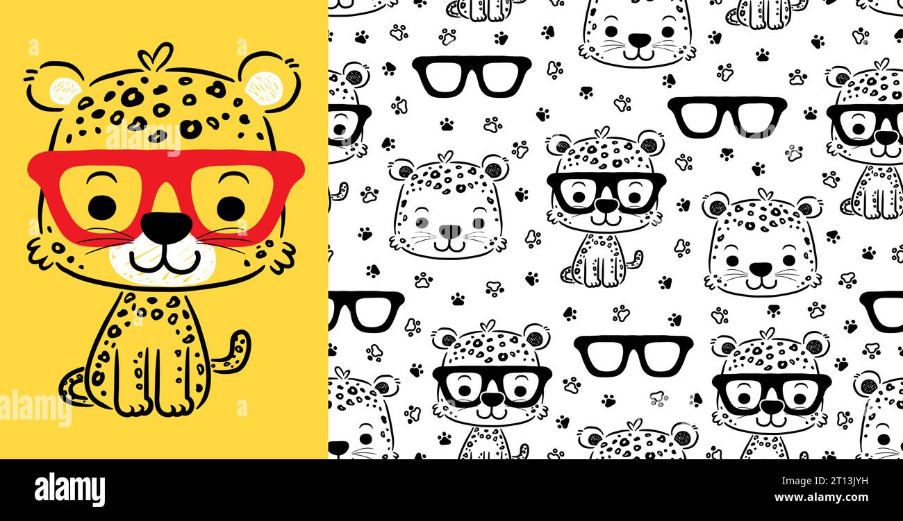 Seamless pattern vector of cute cat cartoon with eyeglasses, animals ...